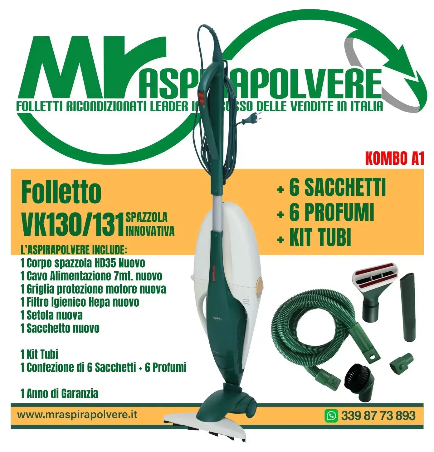Folletto Vorwerk VK130/131, HD35 e tubi - Combo A1 – Mr Aspirapolvere